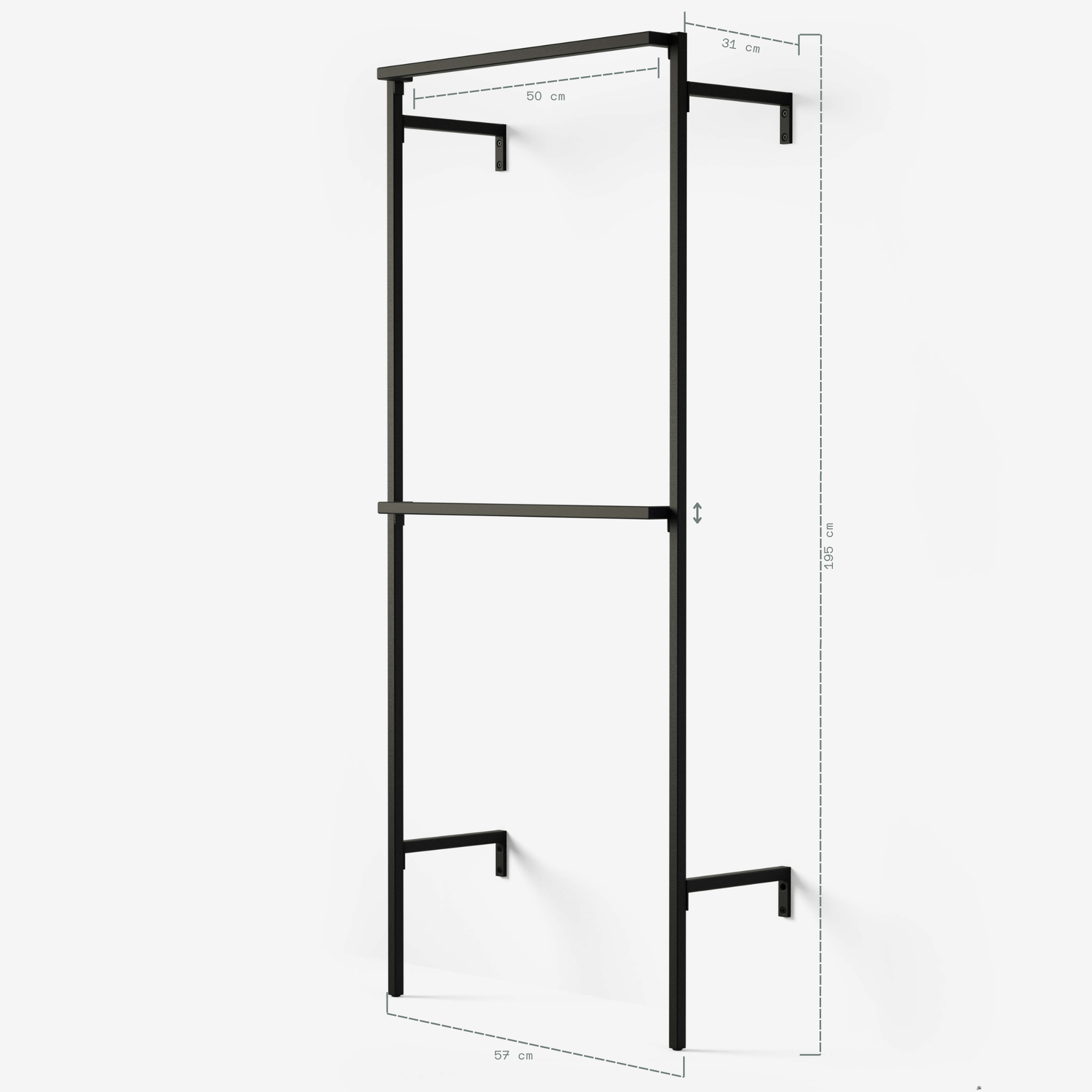 Frame walk-In 1 row wardrobe system - (2 rails)